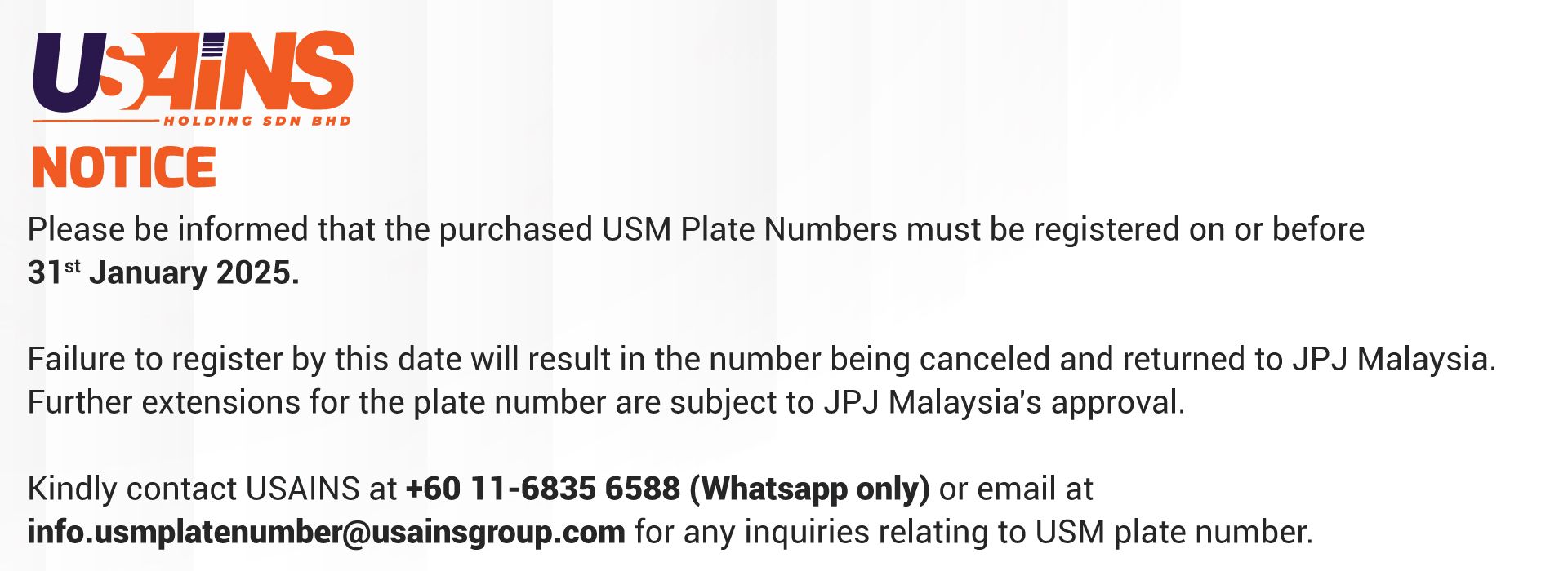 USM PLATE NUMBER